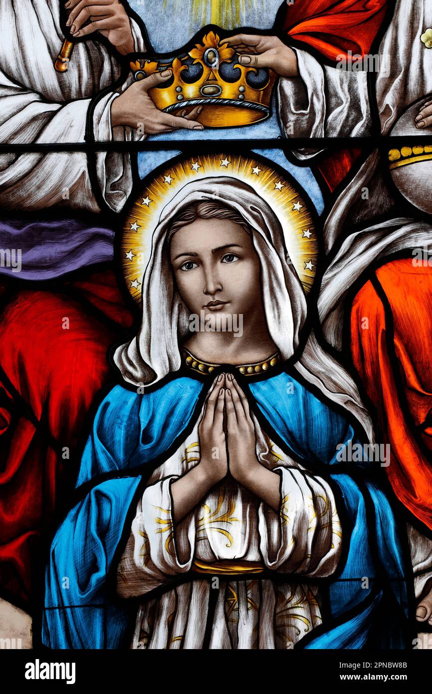 Song Vinh Church. Stained glass. The coronation of the Virgin with ...