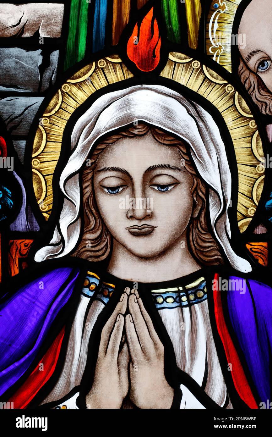 Song Vinh Church. Stained glass. The descent of the Holy Spirit upon ...