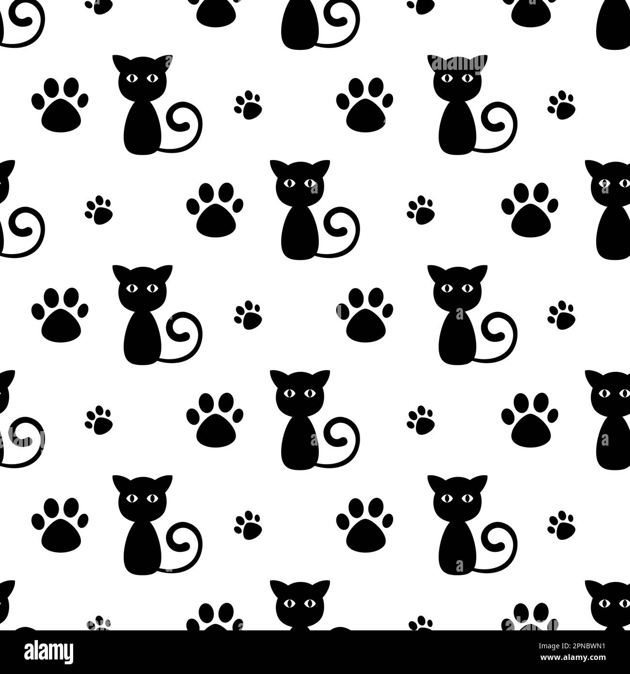 cute cartoon black cat and paw seamless pattern Stock Vector Image ...