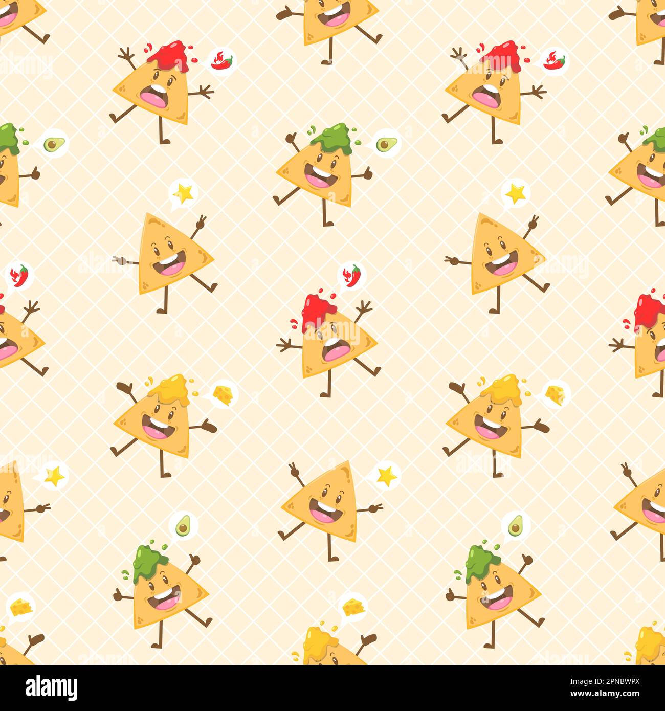 cute kawaii nachos character seamless pattern Stock Vector Image & Art ...