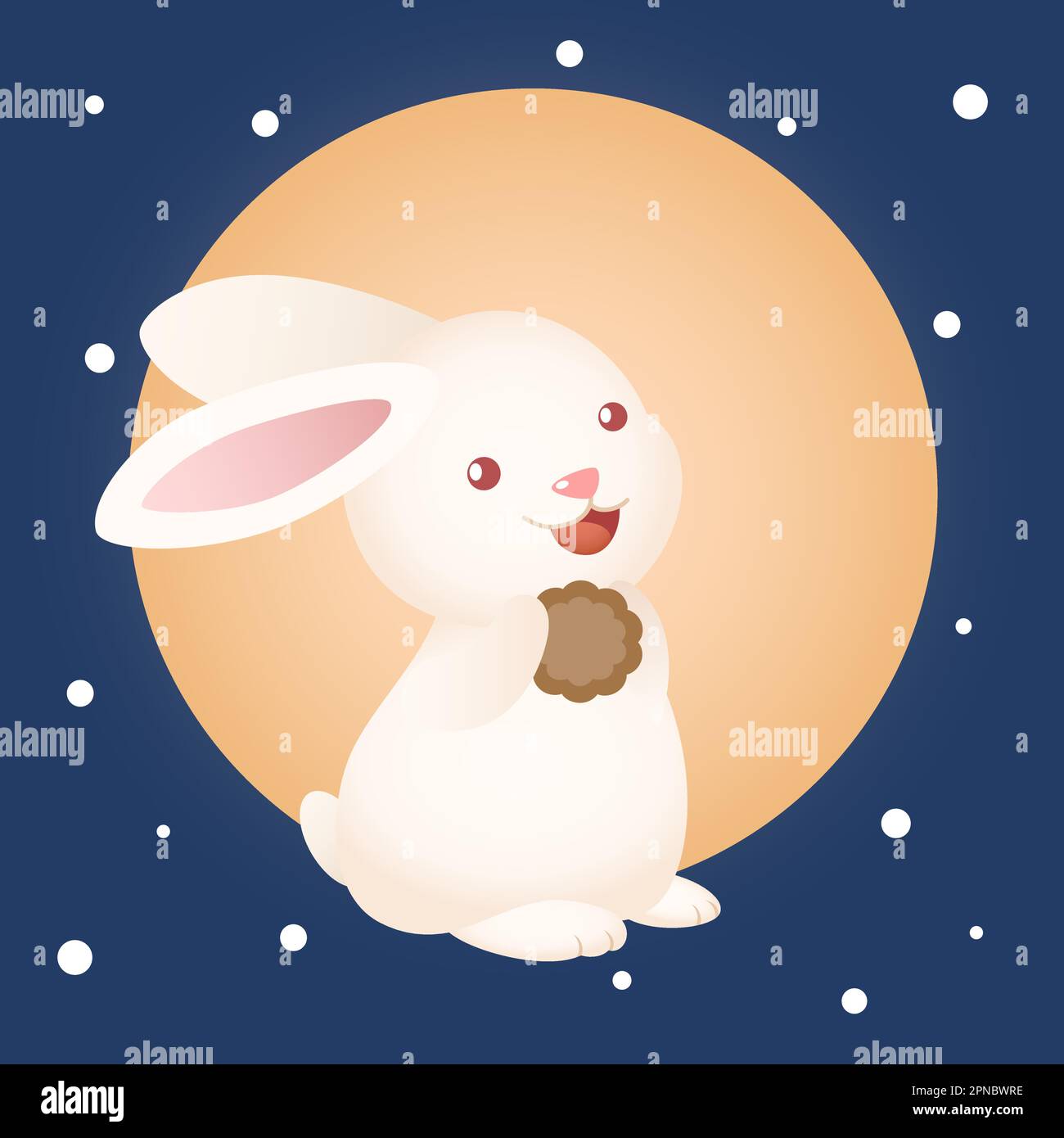 cute mid autumn festival bunny rabbit holding moon cake with moon ...