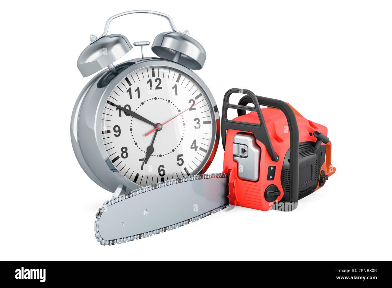 Chainsaw with alarm clock, 3D rendering isolated on white background ...