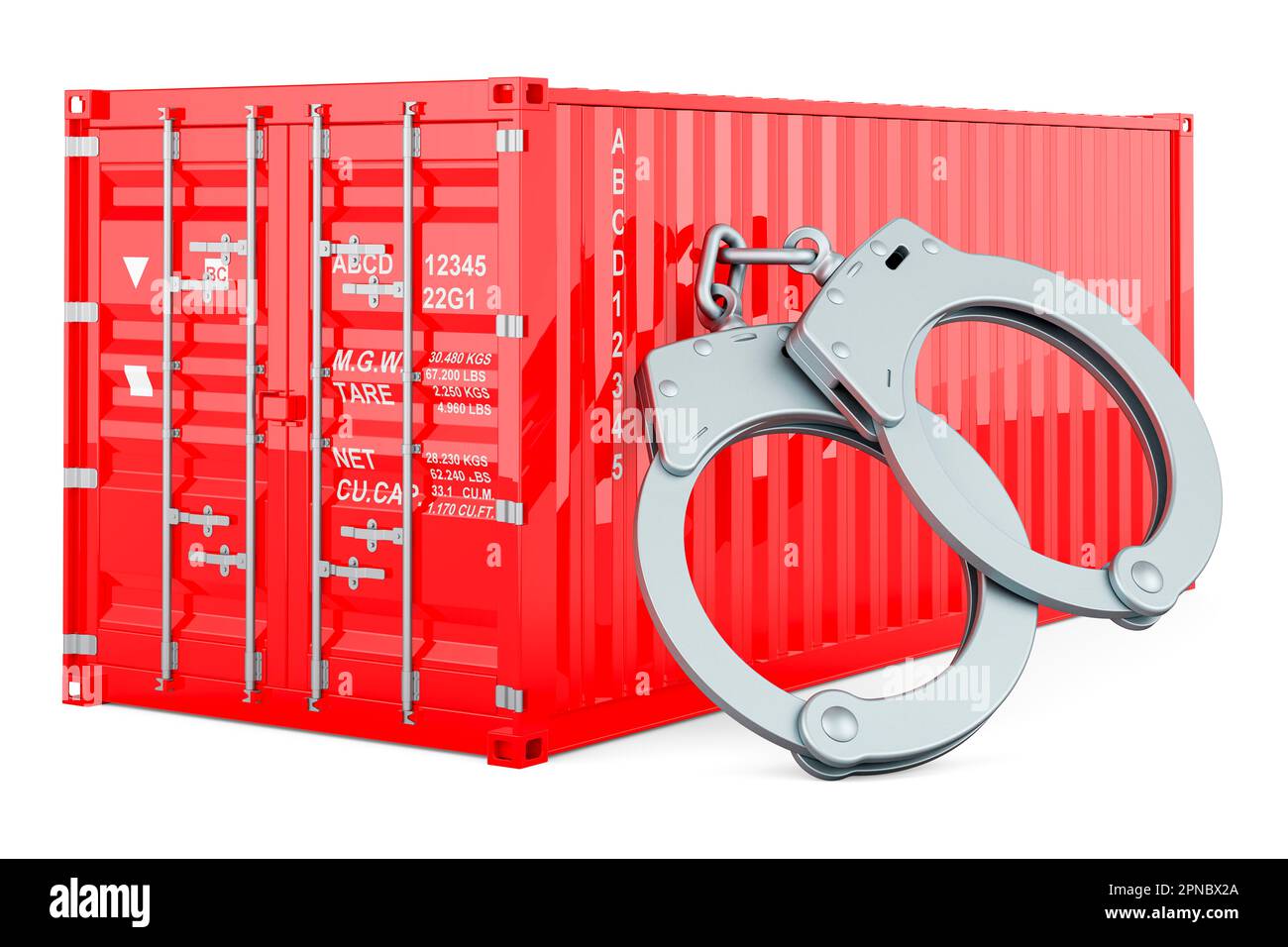 Handcuffs with cargo container, 3D rendering isolated on white ...