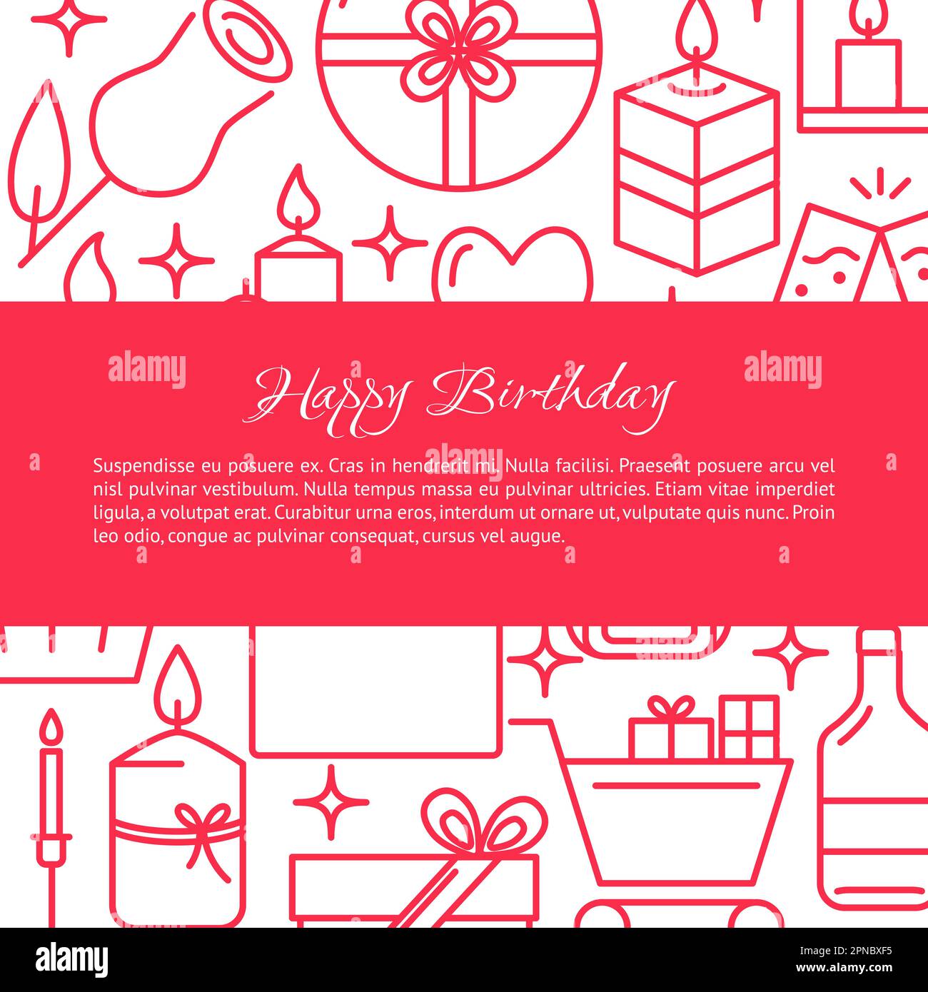 Happy birthday concept banner in line style with place for text. Bright ...