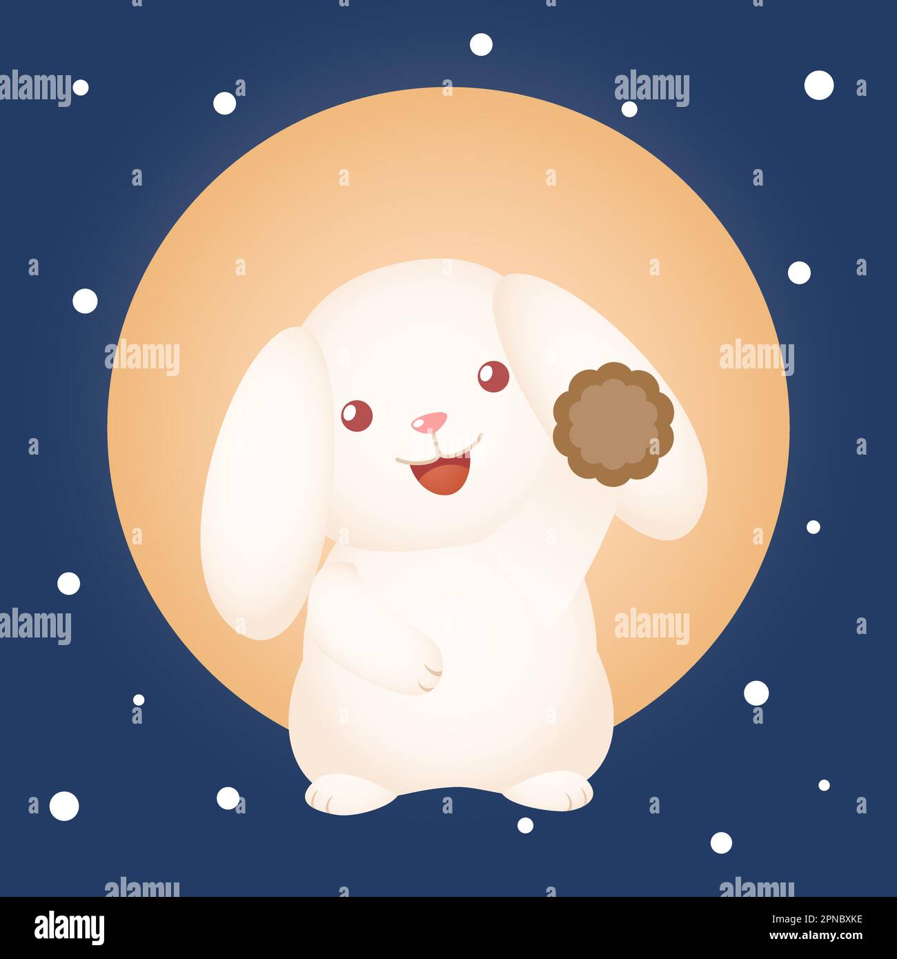 cute mid autumn festival long ear bunny rabbit holding moon cake with ...
