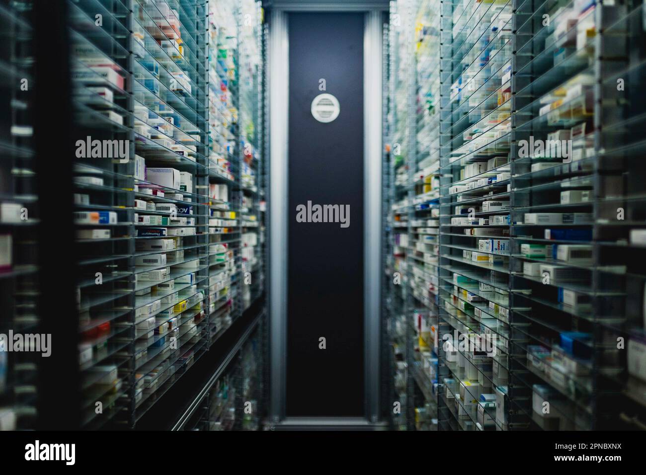 Automatic picking machine with medicines, photographed in a pharmacy in ...