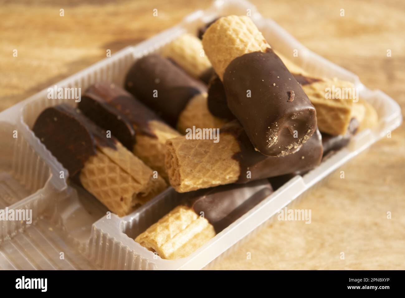 round wafer cookies with chocolate Stock Photo - Alamy