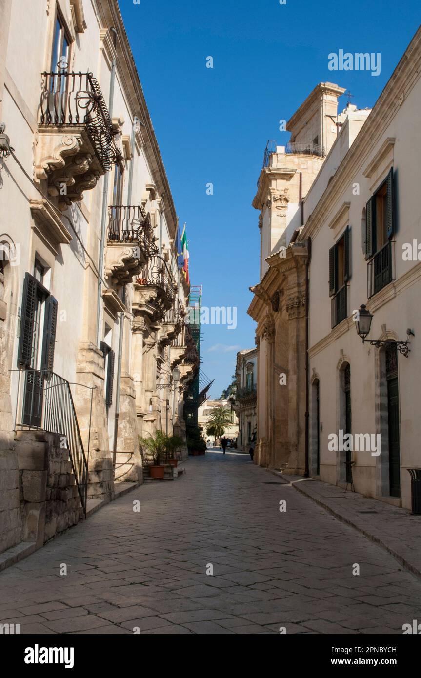The village of Scicli, via Mormina Penna, province of Ragusa, Sicily ...