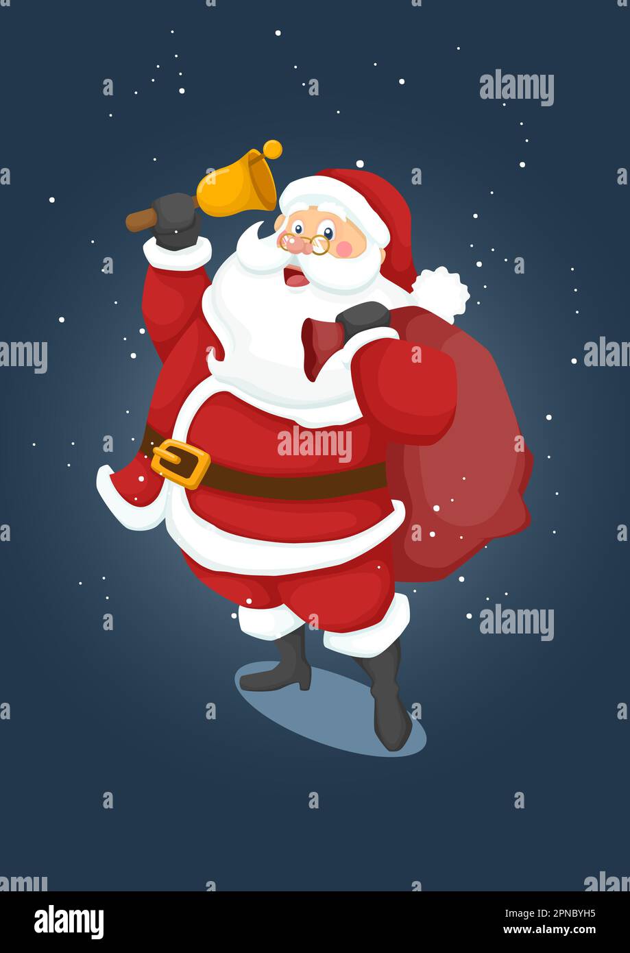 Christmas Santa Claus Carrying Present Bag And Bell Stock Vector Image ...