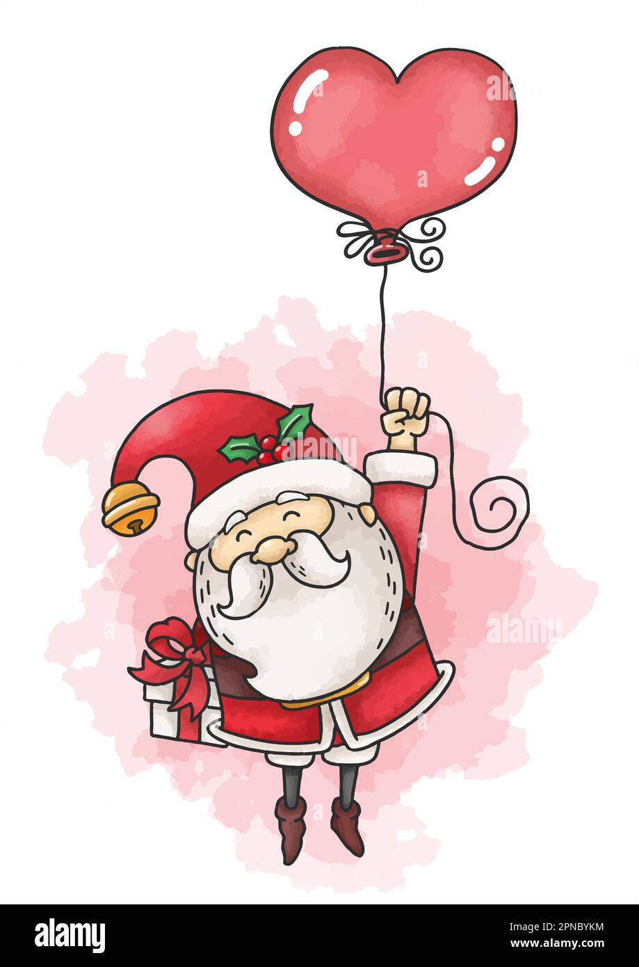 Watercolor Santa Claus With Present And Balloon Stock Vector Image ...