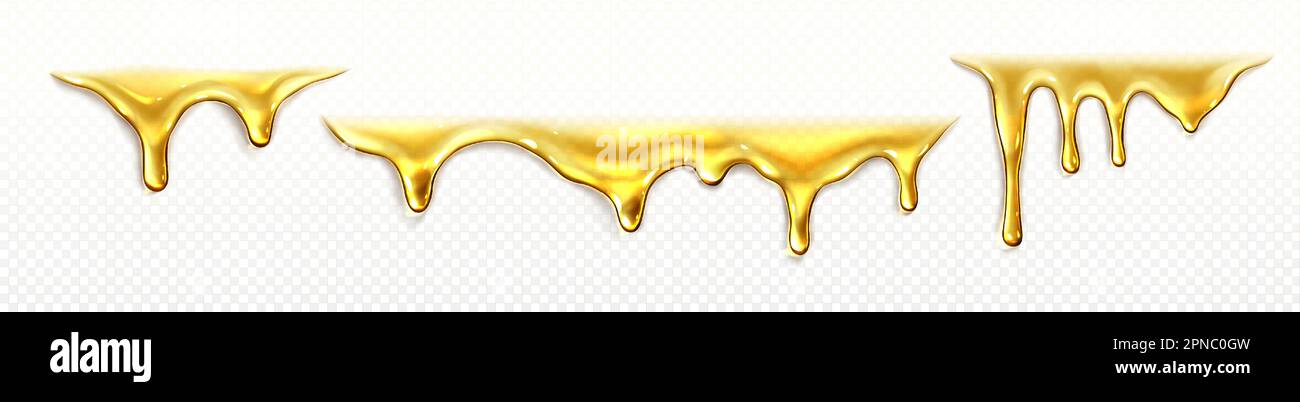 Liquid oil drip vector drop flow border illustration. Yellow melt honey ...