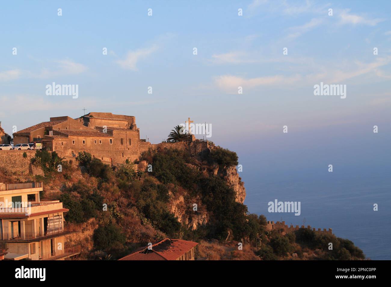Dusk over Madonna On The rocks Chapel Taormina Sicily Italy Stock Photo ...