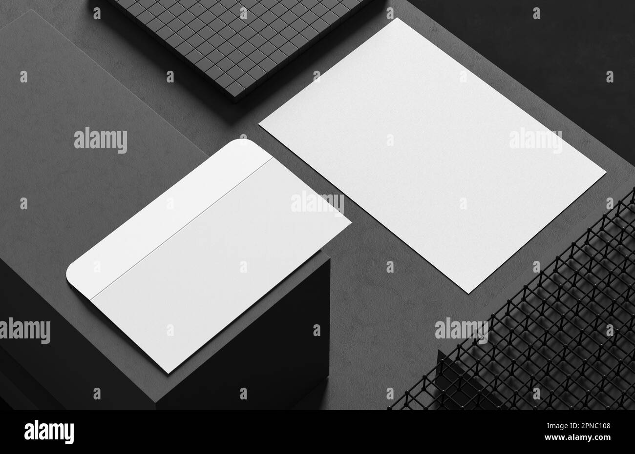 Envelope with paper mock up isolated on dark background. Business ...