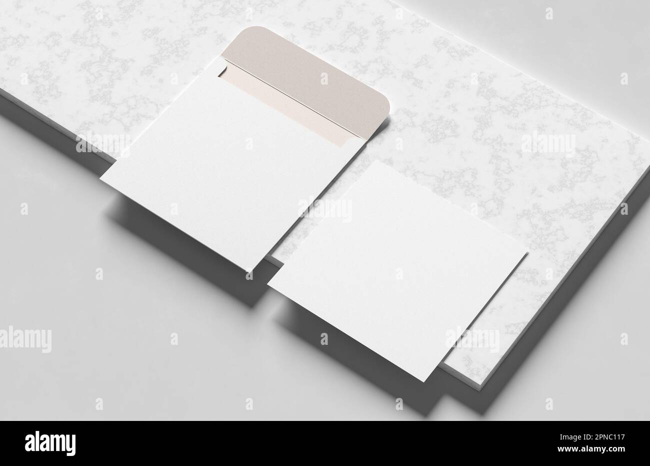 Square envelope and invitation mock up isolated on white background. 3D ...
