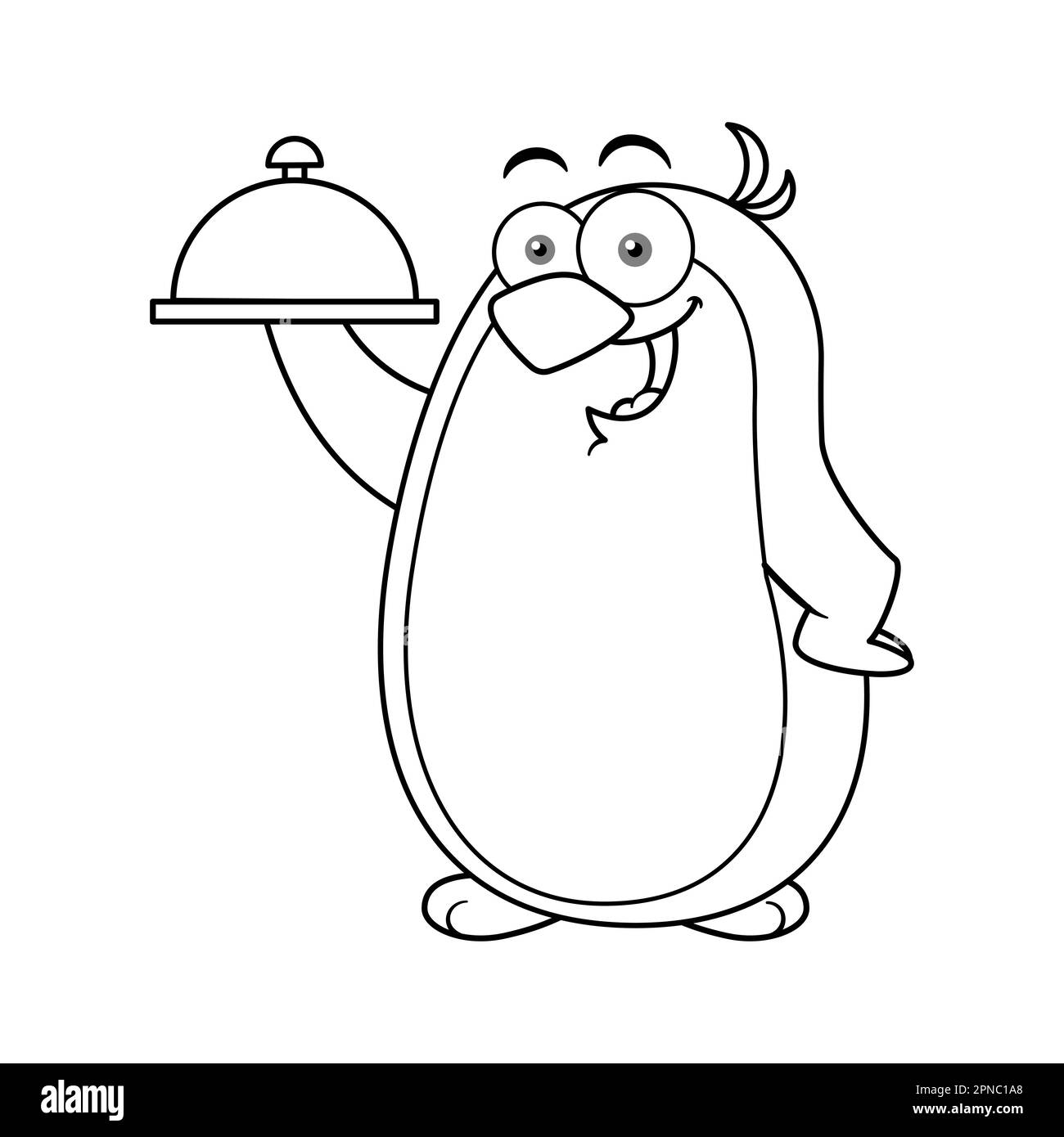 Cartoon Penguin Mascot Character Holding Plate Outline Stock Vector ...