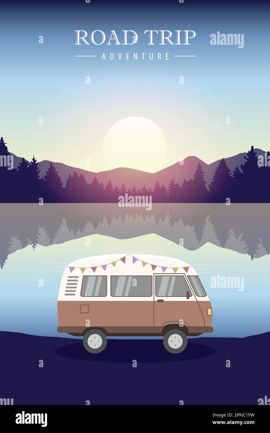 camping adventure summer holiday with camper van by the lake Stock ...