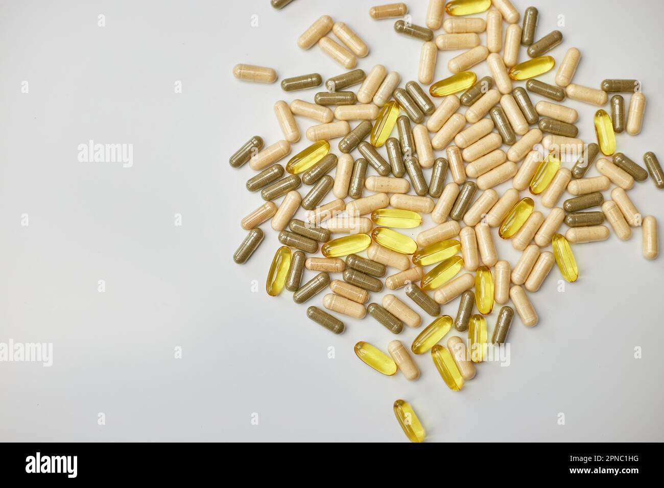 Flat lay, top view Different pharmaceutical medicine pills, tablets and ...