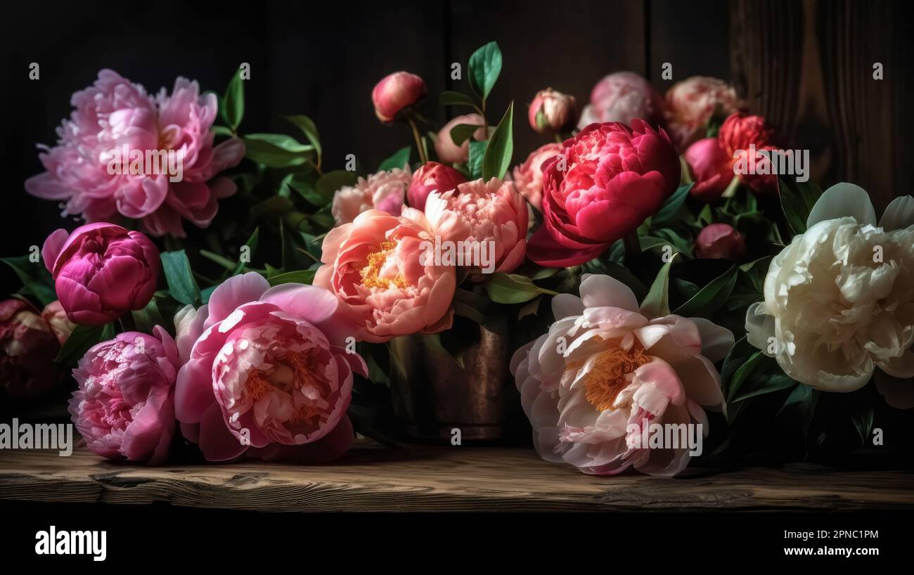 Romantic bouquet of peonies in the interior. The art of flower arranging Stock Photo - Alamy