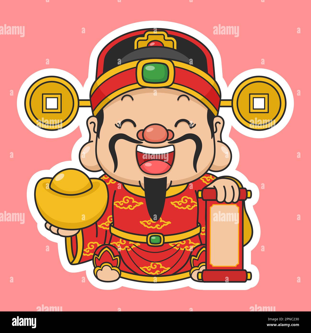 Cute Chinese New Year Fortune God Holding Gold Money And Scroll Stock ...