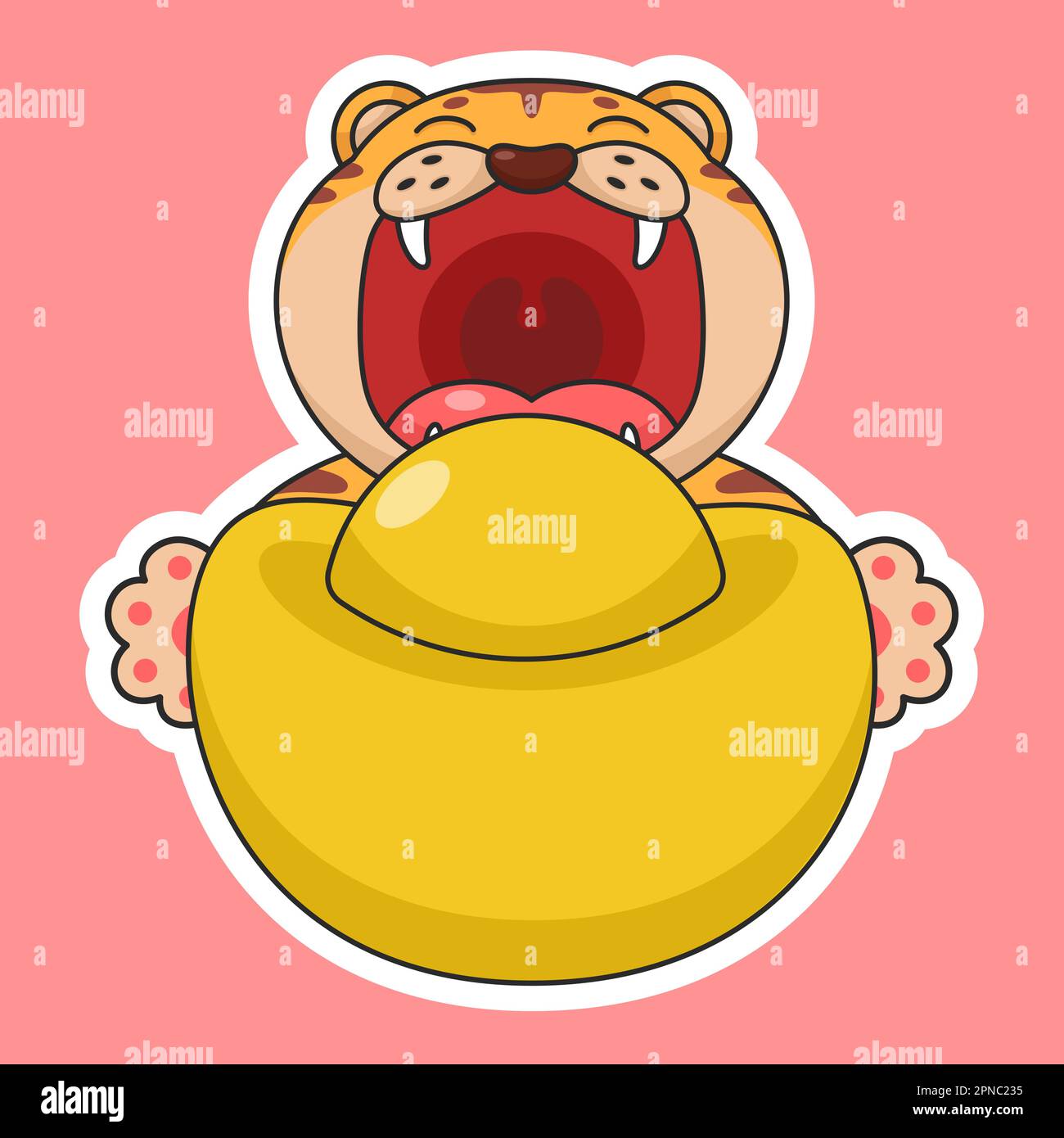 Cute Chinese New Year Tiger Attempt To Bite Gold Money Stock Vector ...