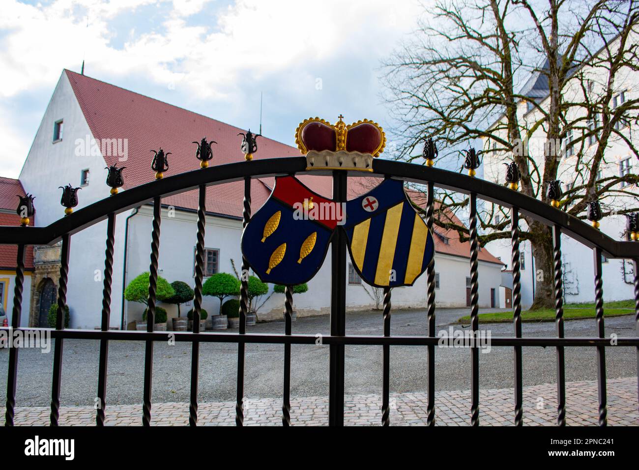Wolfegg, Germany - april 2023: Wolfegg Schloss, The main door to the ...