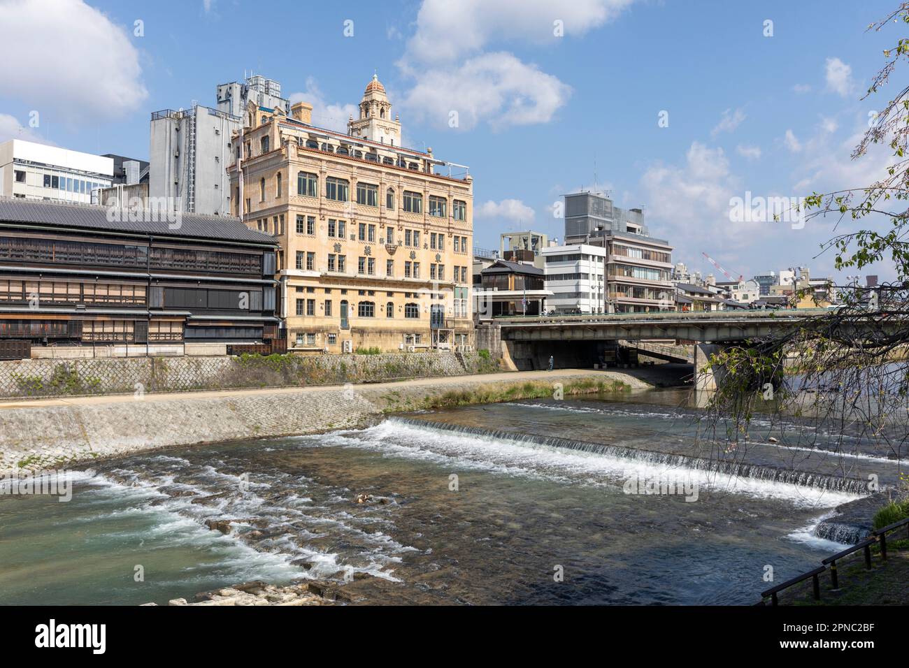 April 2023, Kyoto city centre Japan with river Kamo running through ...
