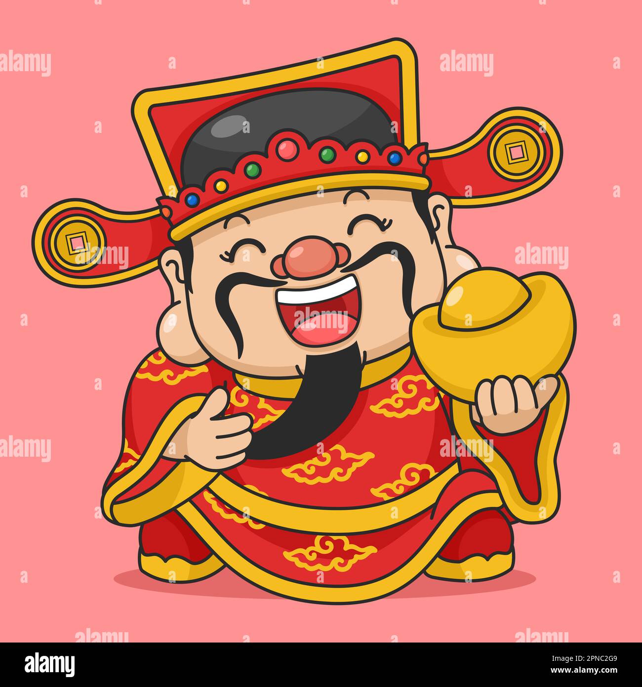 Cute Chinese New Year Fortune God Holding Gold Money Stock Vector Image ...