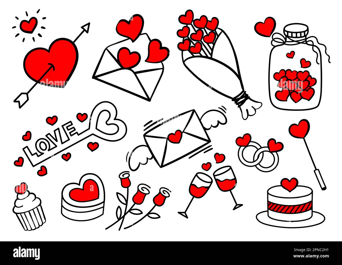 Freehand Handdrawn Valentines Day Elements Doodle. Premium Vector Stock ...