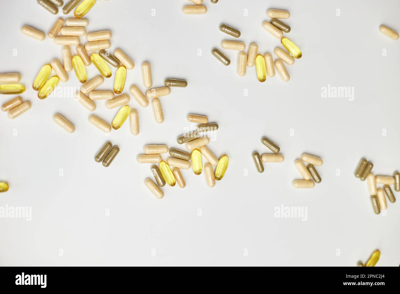 Flat lay, top view Different pharmaceutical medicine pills, tablets and ...