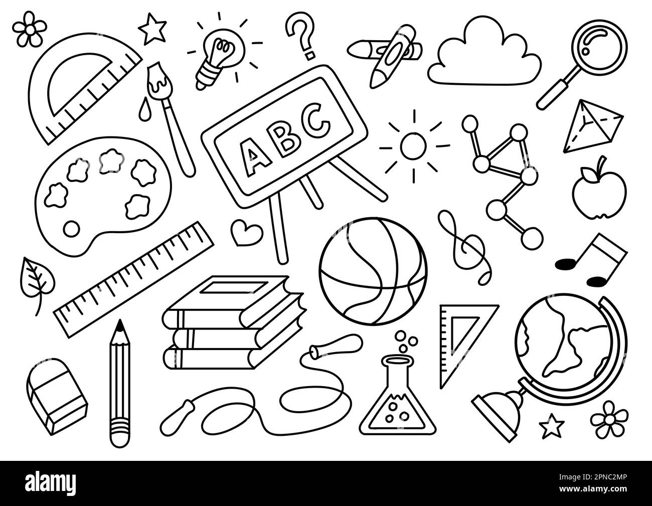 Freehand Handdrawn Back To School Doodle Elements Set Pack. Premium ...