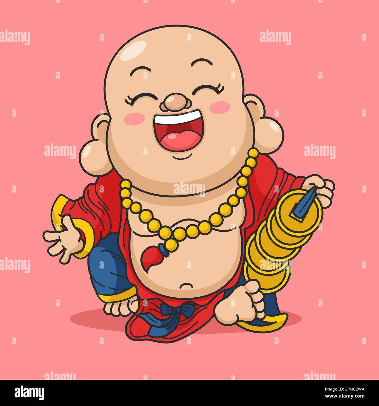 Cute Chinese New Year Fortune God Laughing Buddha Holding Gold Coins ...