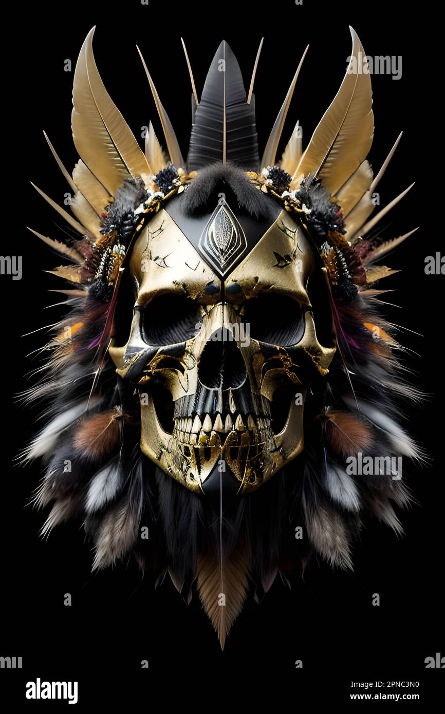 An intricately decorated human skull wearing a traditional Indian ...