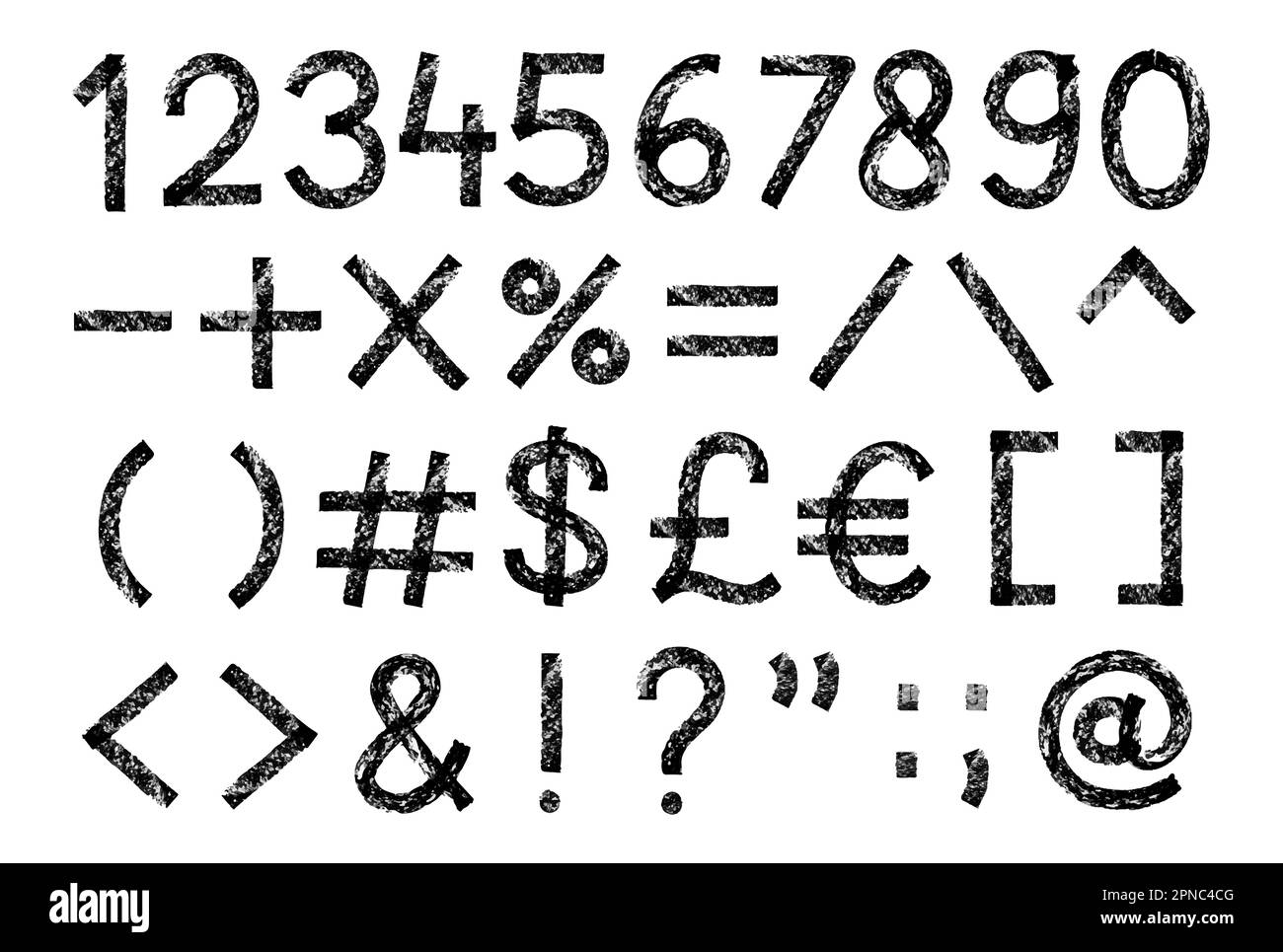 Isolated Hand Drawn Numbers And Symbol In Rought Grunge Texture Style