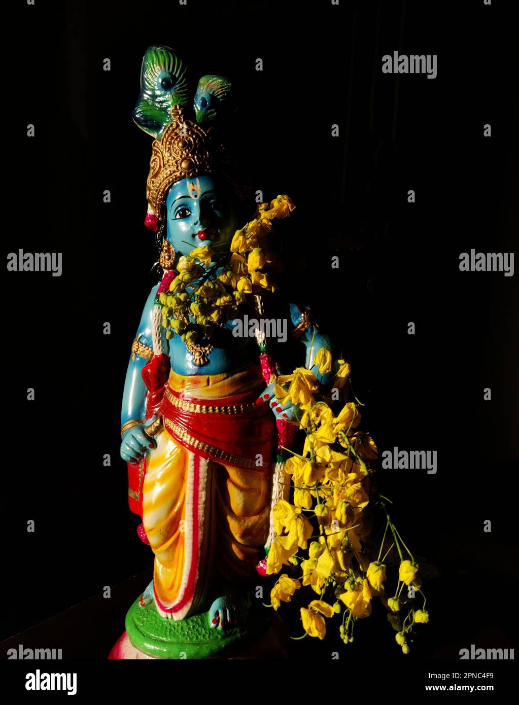Blue idol of lord krishna cassia fistula golden shower flowers vishu ...