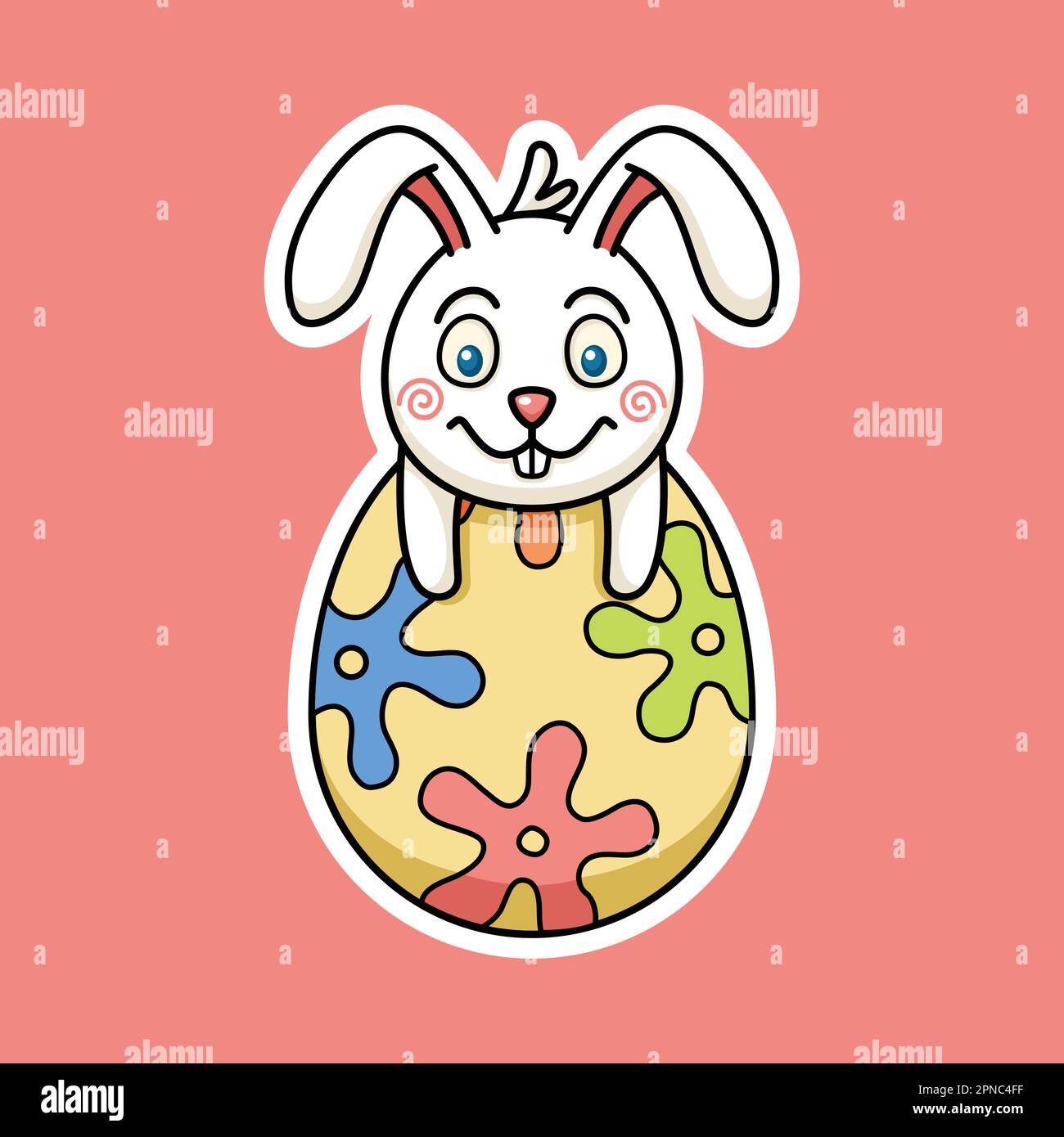 Cute Easter Rabbit On Easter Egg In Sticker Style Premium Vector Graphic Asset Stock Vector ...