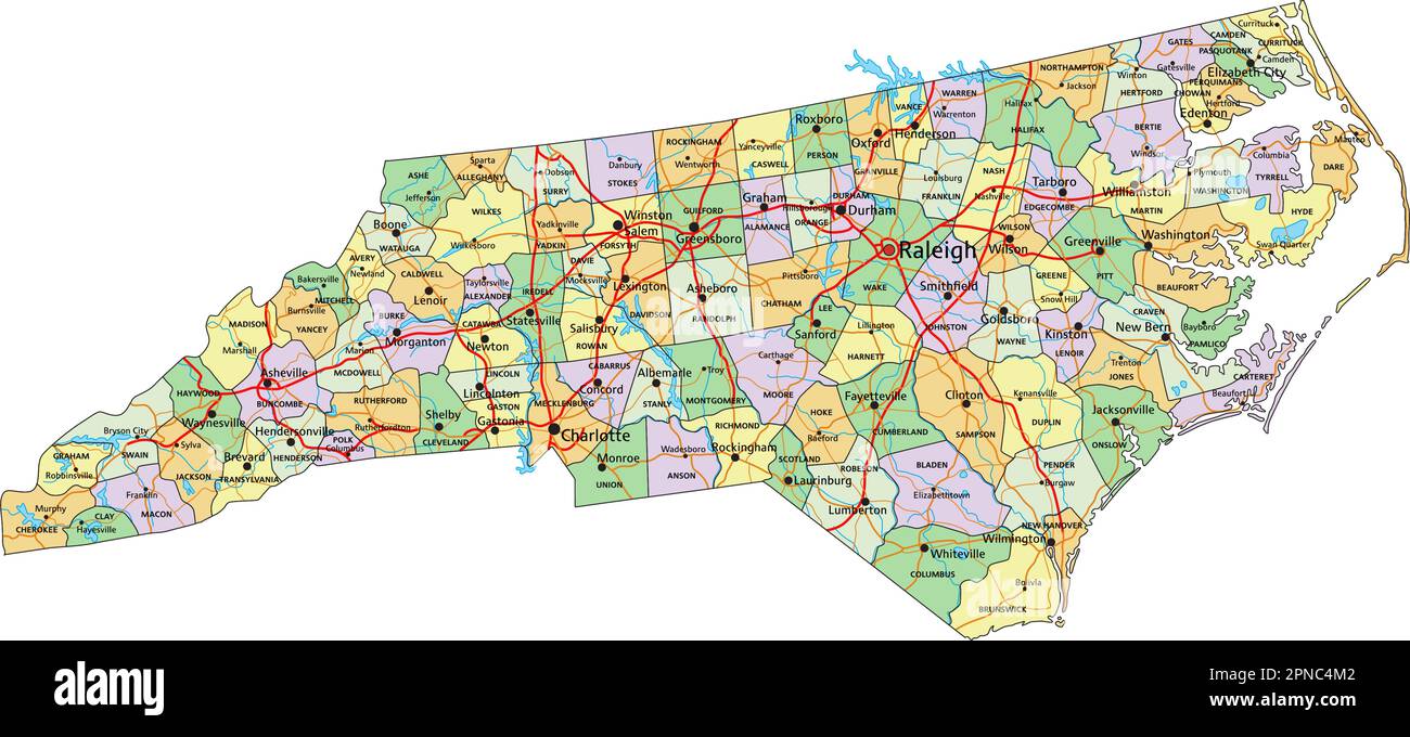 North Carolina - Highly detailed editable political map with labeling ...
