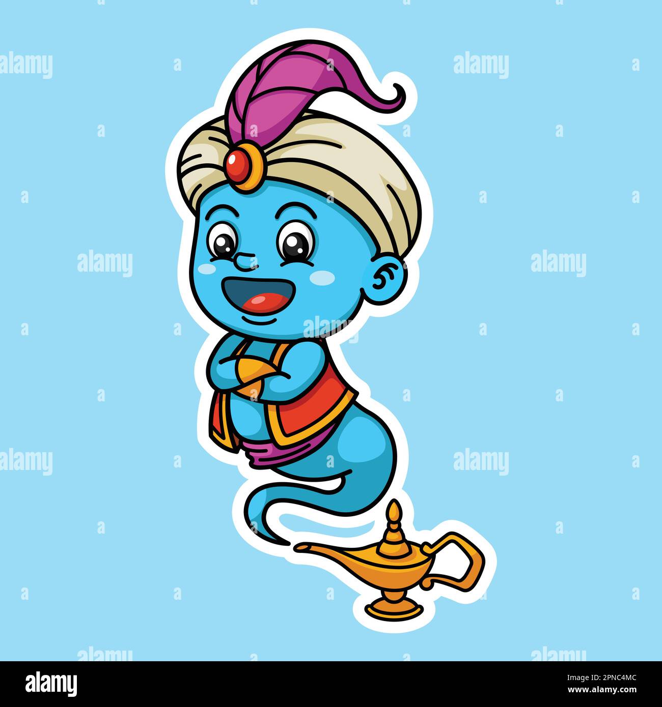 Cute Genie Cartoon Character Premium Vector Graphics In Stickers Style Stock Vector Image & Art ...