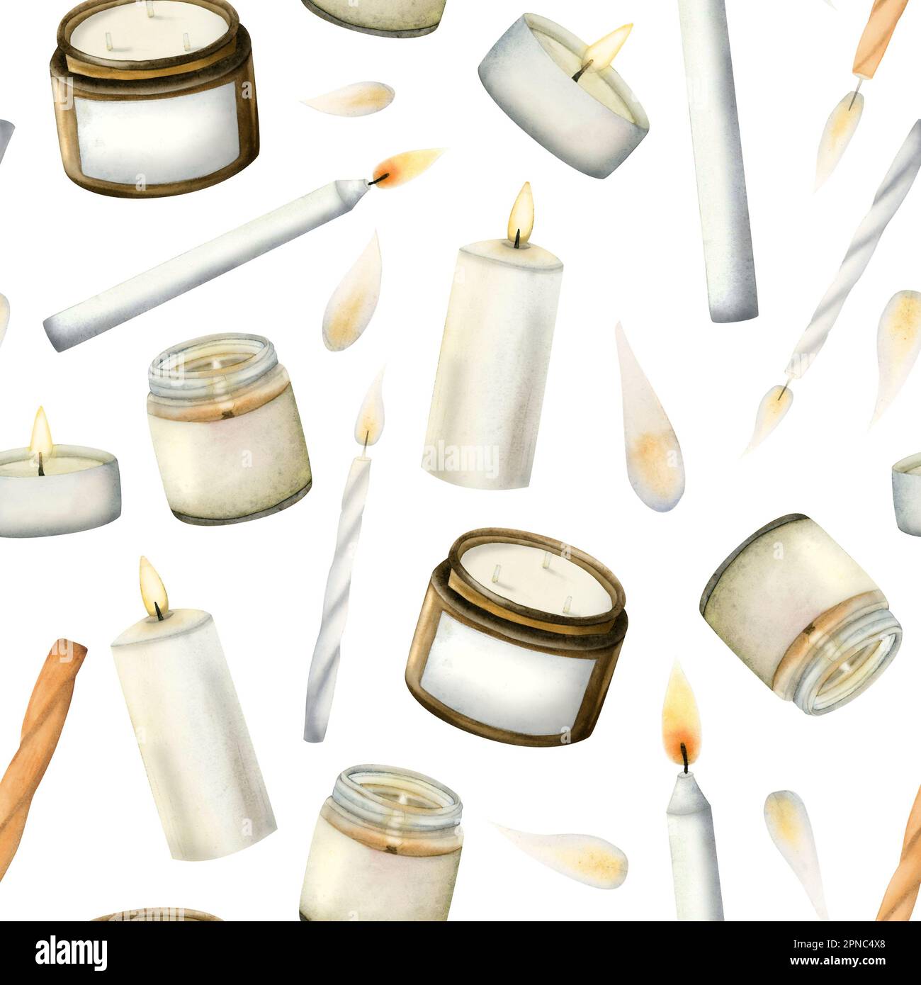 Different watercolor cadles seamless pattern on white background. White ...