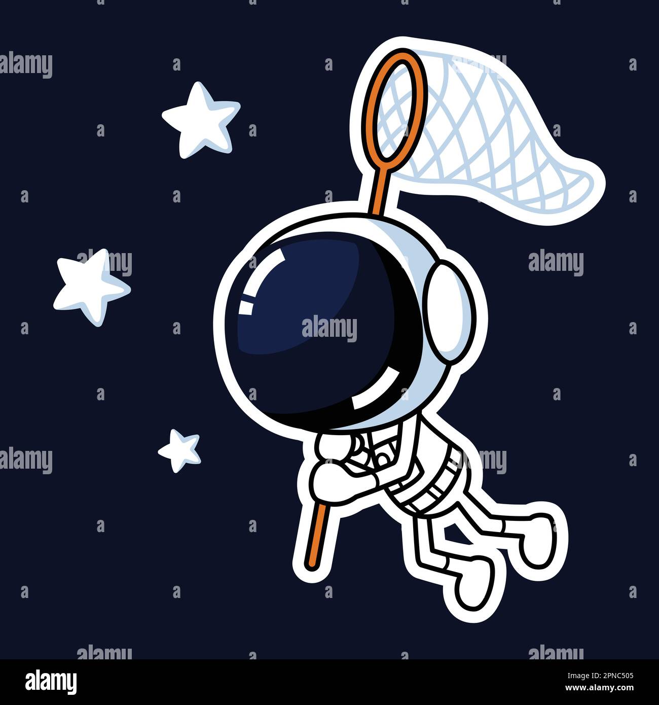 Cute Astronaut Cartoon Character Catching Stars With Net. Premium ...