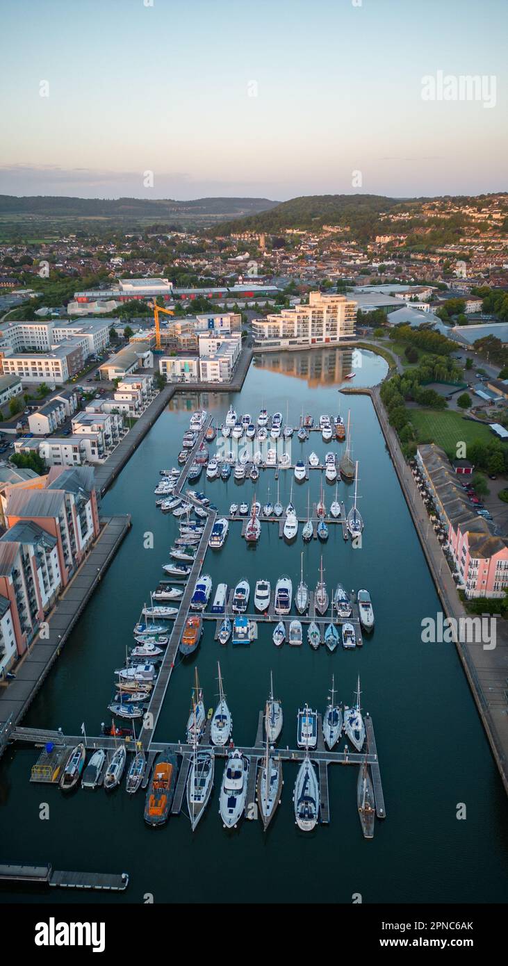 A scenic view of Portishead marina, with several sailboats and ...