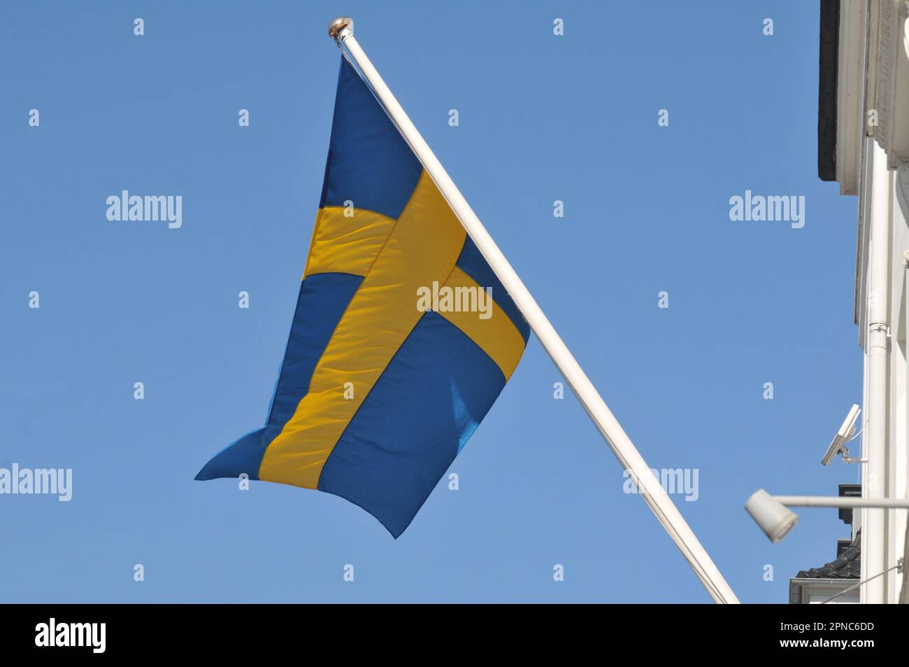 Copenhagen /Denmark/18 April 2023/ Swedish flag cross yellow and blue ...