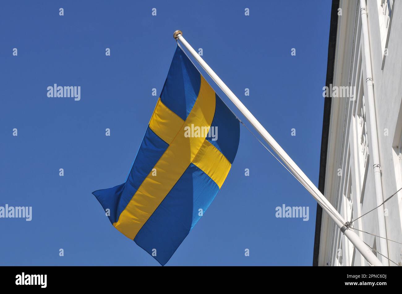 Copenhagen /Denmark/18 April 2023/ Swedish flag cross yellow and blue ...