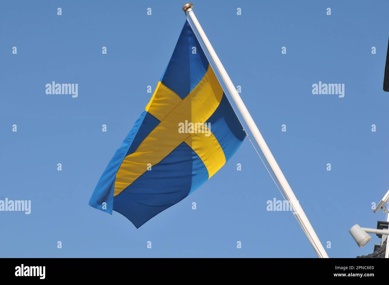Copenhagen /Denmark/18 April 2023/ Swedish flag cross yellow and blue ...