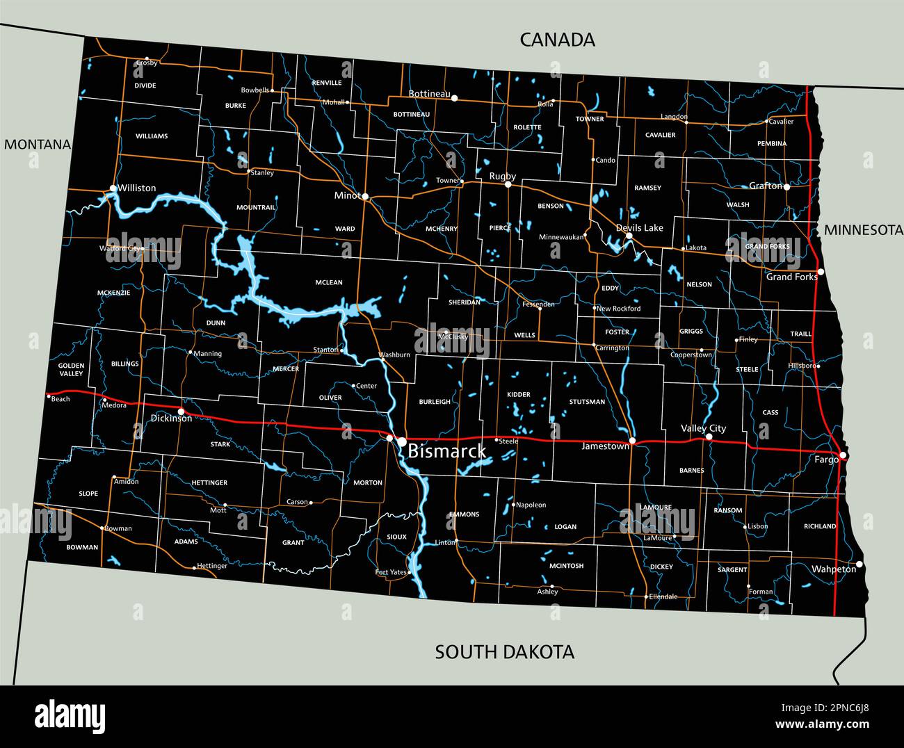 North Dakota Map Stock Vector Images Alamy