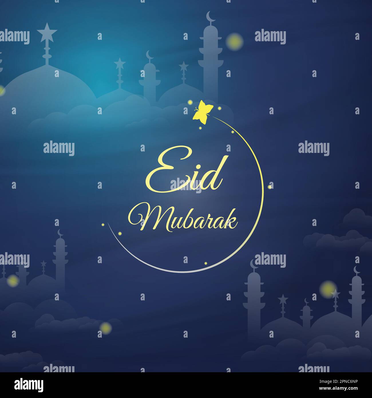 Eid Mubarak Social Media Post, Greeting Card Design with Illuminated ...