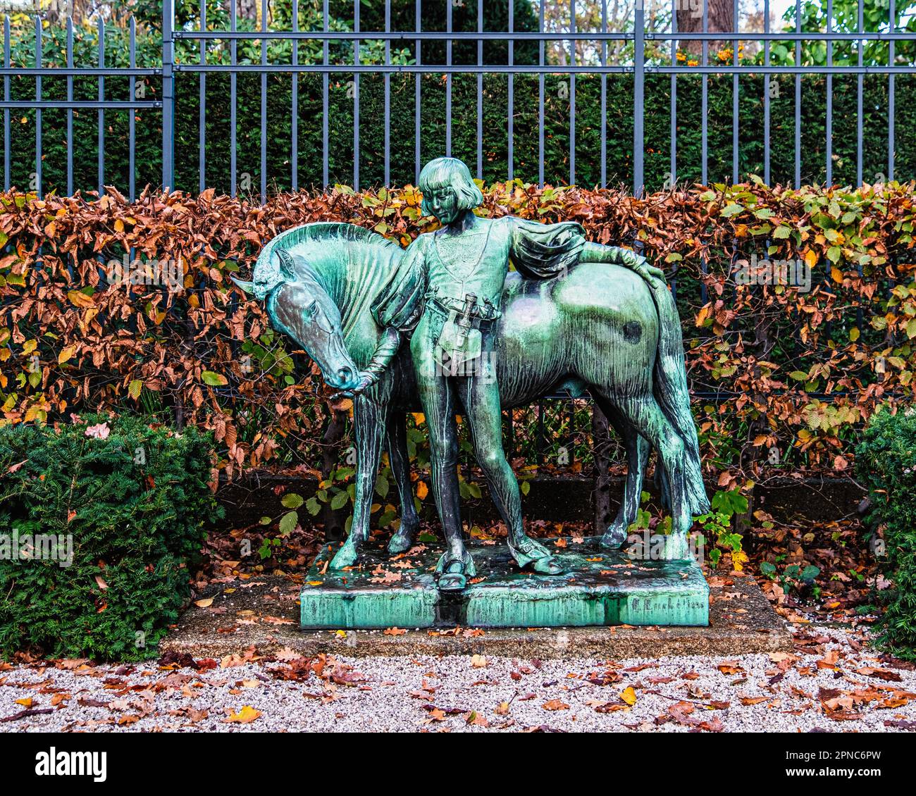 Pony and Knappe, 1896 bronze sculpture by German sculptor Erdmann Encke ...