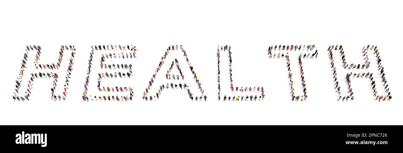 Concept or conceptual large community of people forming HEALTH word. 3d ...