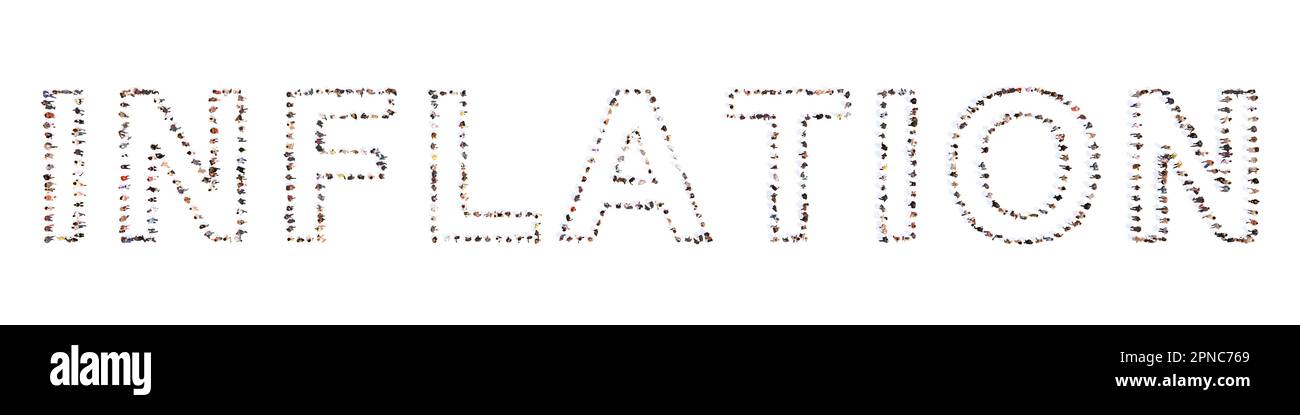 Conceptual large community of people forming the word INFLATION. 3d ...