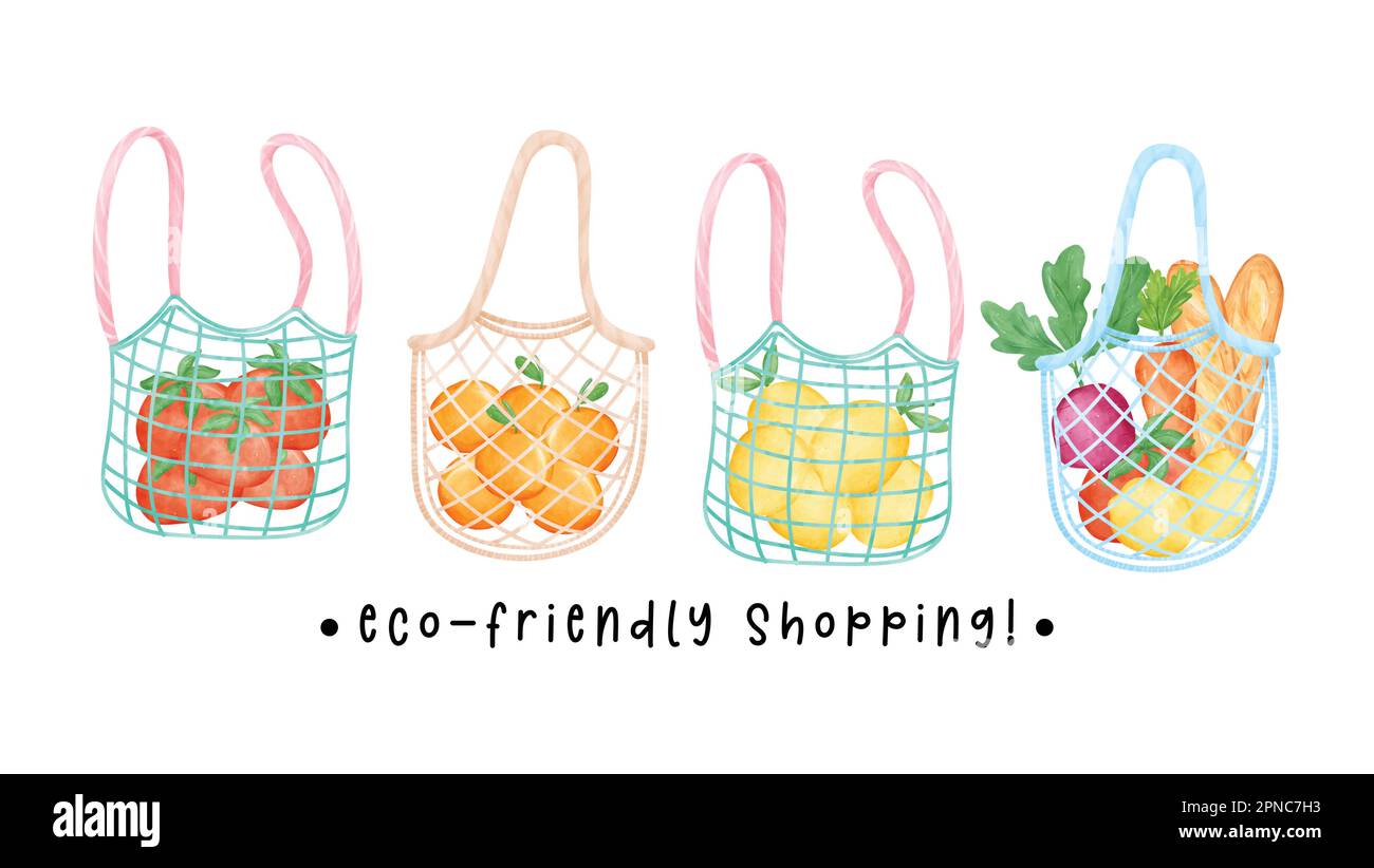 Group of Eco-Friendly reusable shopping bag full of fresh fruits and ...