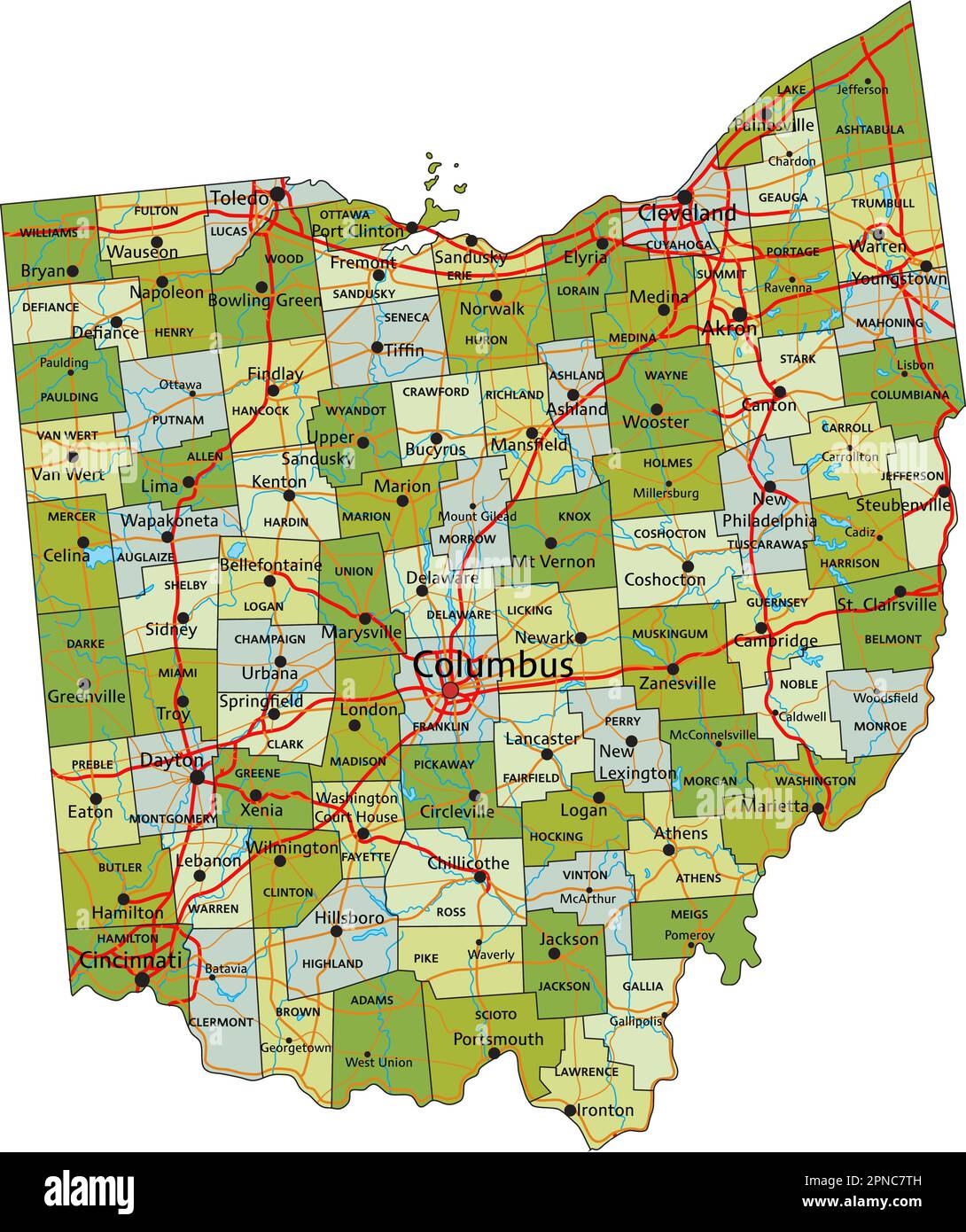 Highly detailed editable political map with separated layers. Ohio ...